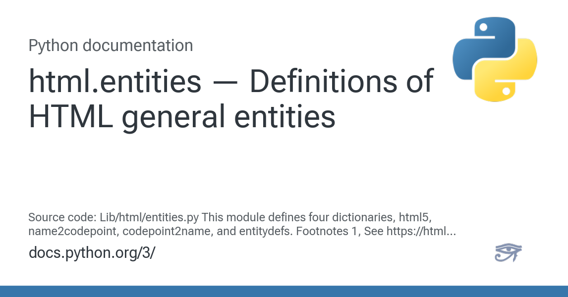 html.entities — Definitions of HTML general entities — Python 3.14.3 documentation